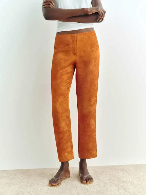 REFORMATION Hadley Mid Rise Satin Pant Burnt