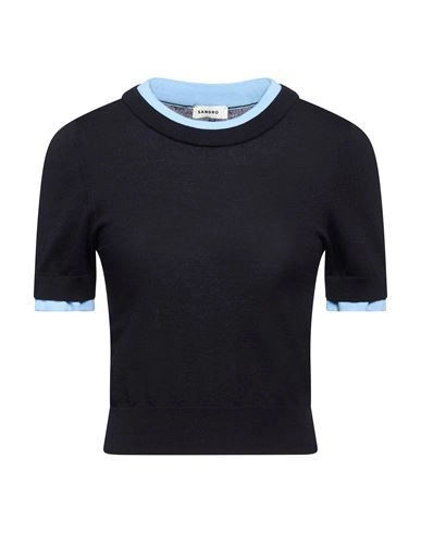 Sandro Two-tone Wool Crewneck Sweater - Midnight Blue