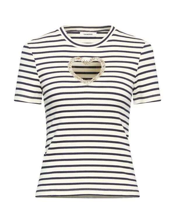 Sandro Top Cream Size Cotton, Elastane
