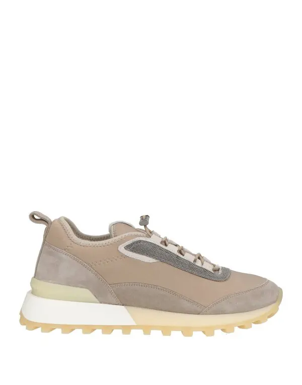 Brunello Cucinelli Low-top Sneakers In Suede And Textile Fibers - Beige