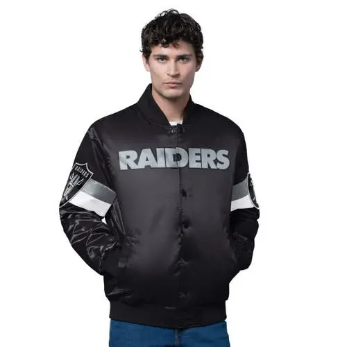 STARTER Las Vegas Raiders Triple Option Satin Varsity Jacket By