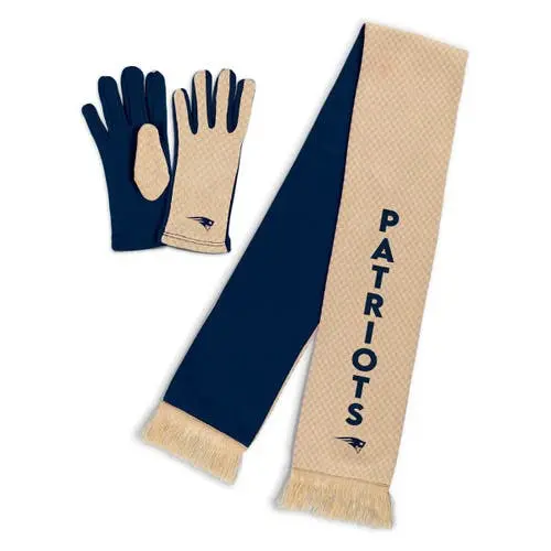 WEAR BY ERIN ANDREWS New England Patriots Tonal Microcheck Scarf & Glove Set - Tan