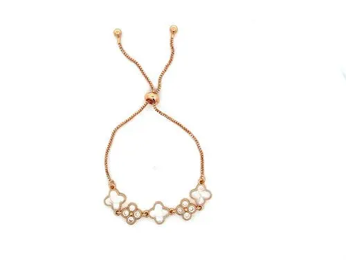 GEMINI JEWELRY White Clover Adjustable Bracelet - Red