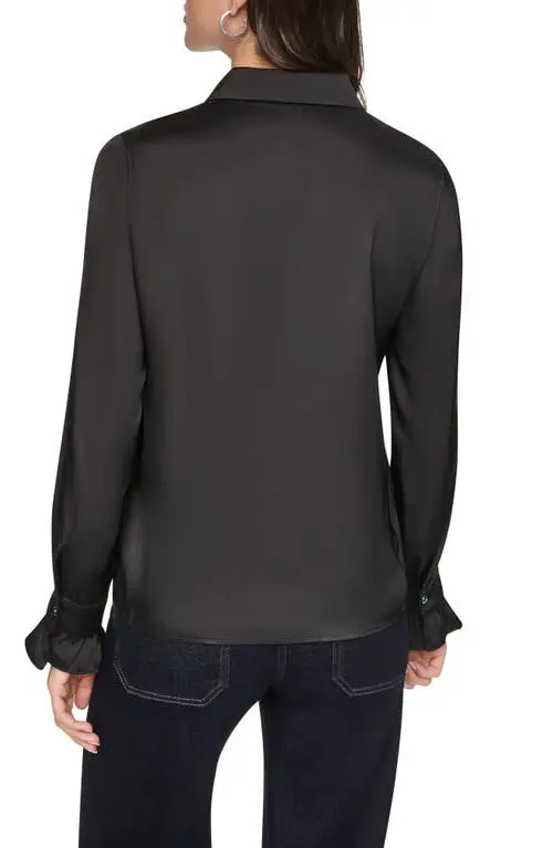 Dkny Animal Heat Set Studs Satin Button-up Shirt - Black