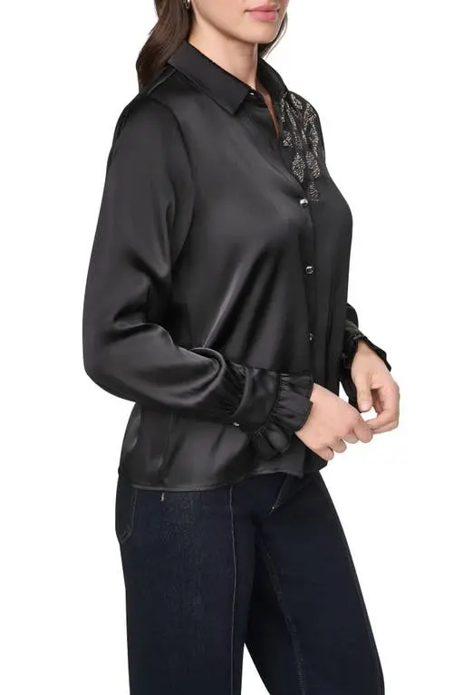 Dkny Animal Heat Set Studs Satin Button-up Shirt - Black
