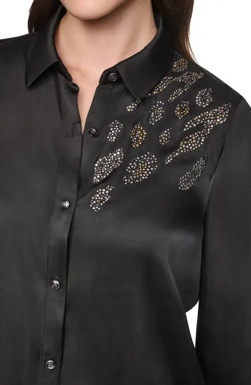 Dkny Animal Heat Set Studs Satin Button-up Shirt - Black