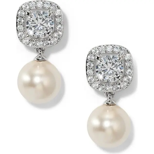 Nadri Cubic Zirconia Halo Drop Earrings - Rhodium
