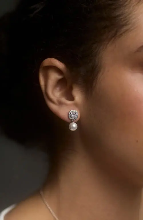 Nadri Cubic Zirconia And Faux Pearl Halo Drop Earrings