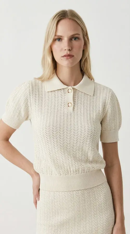 EXQUISE Rachael Polo Short Sleeve Knit Blouse