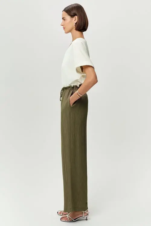 EXQUISE High Rise Wide Leg Woven Pants - Khaki