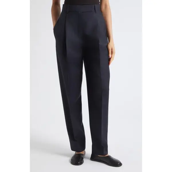 RÓHE Daria Pleated High Waist Tapered Virgin Wool & Mohair Trousers - Navy
