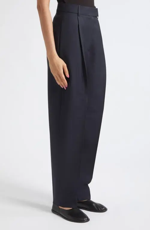 RÓHE Daria Pleated High Waist Tapered Virgin Wool & Mohair Trousers - Navy