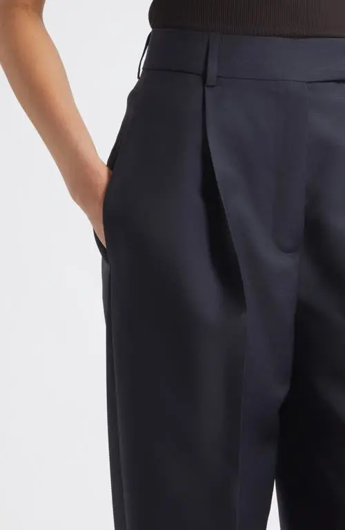 RÓHE Daria Pleated High Waist Tapered Virgin Wool & Mohair Trousers - Navy