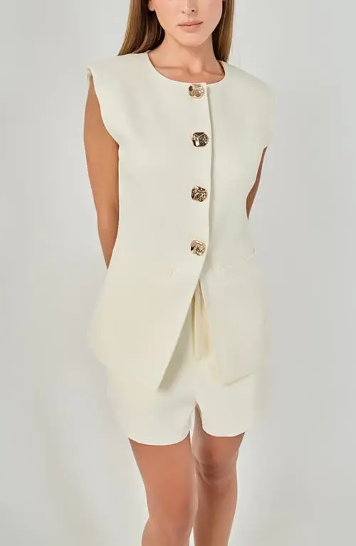 Endless Rose Padded Shoulder Vest With Goldtone Buttons