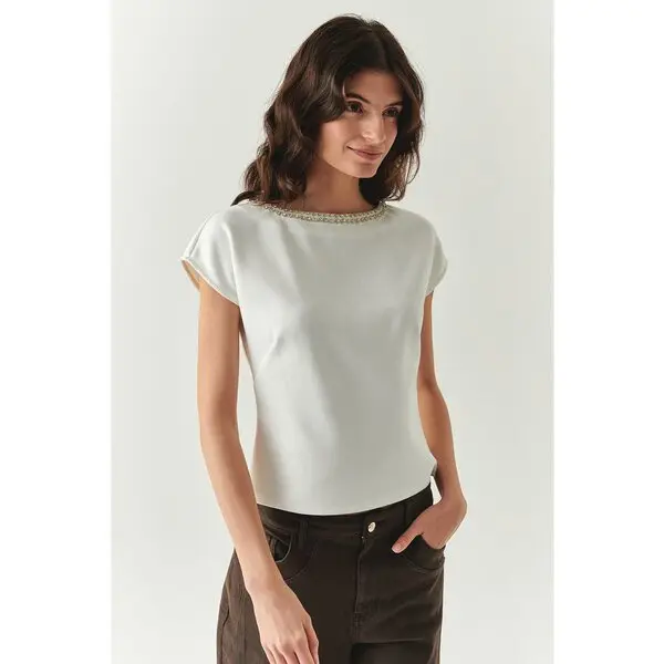 EXQUISE Scout Dropped Shoulder Knit Blouse - Ecru