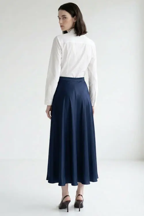 EXQUISE A-line Zippered Midi Skirt