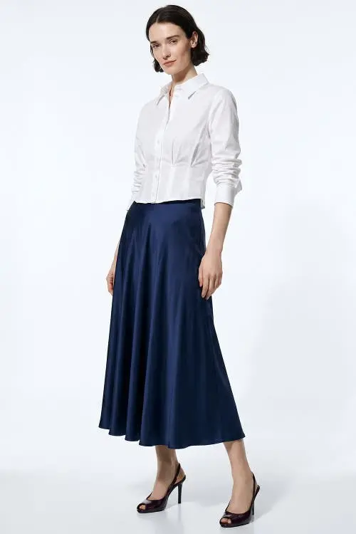 EXQUISE A-line Zippered Midi Skirt