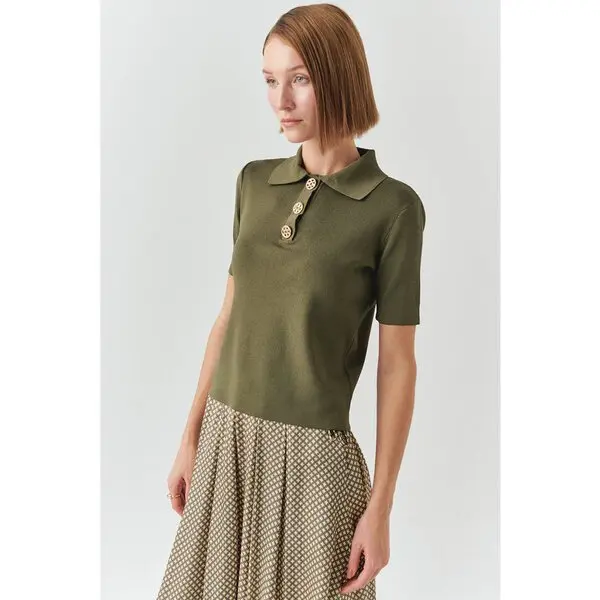 EXQUISE Jaylah Short Sleeve Blouse - Khaki