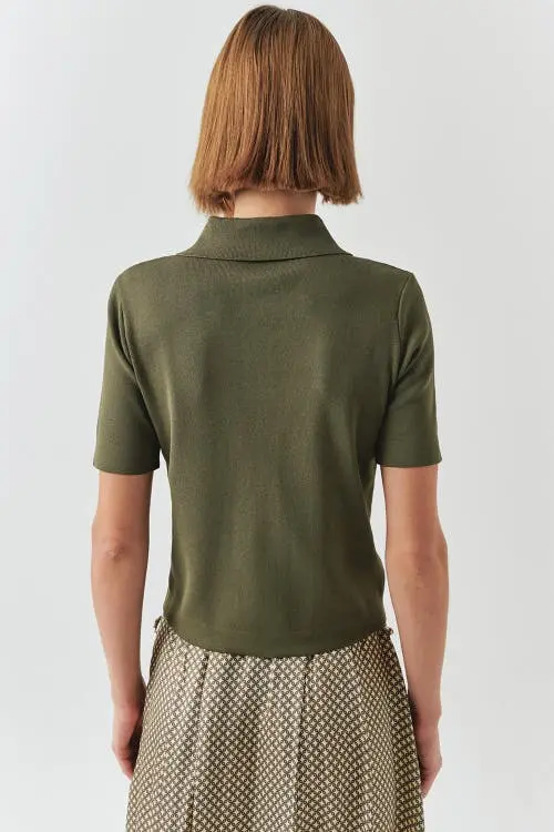 EXQUISE Jaylah Short Sleeve Blouse - Khaki