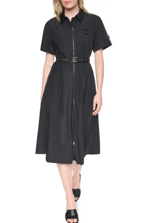 Dkny Zip Front Taffeta Shirtdress - Black