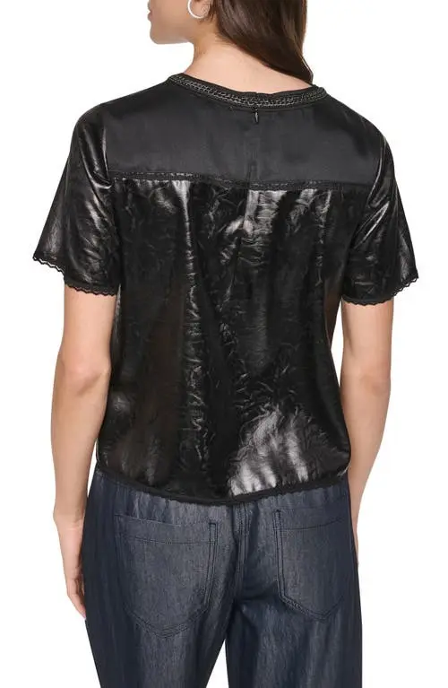Dkny Mixed Media Crackle Faux Leather Top