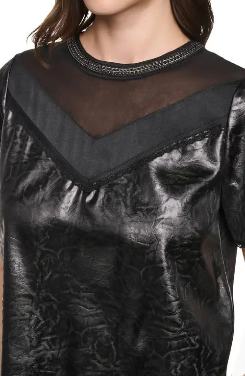 Dkny Mixed Media Crackle Faux Leather Top