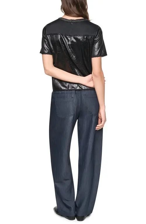 Dkny Mixed Media Crackle Faux Leather Top