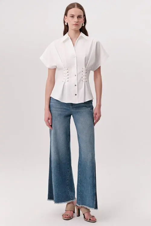 EXQUISE Mollie Shirt Collar Front Tie Fitted Shirt
