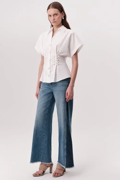 EXQUISE Mollie Shirt Collar Front Tie Fitted Shirt