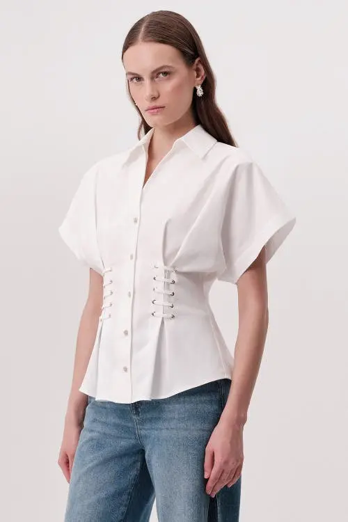 EXQUISE Mollie Shirt Collar Front Tie Fitted Shirt