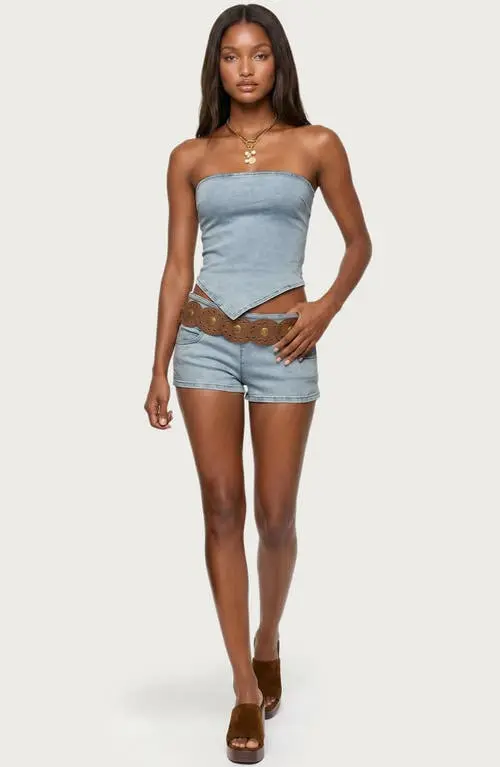 EDIKTED Zaida Stretch Denim Micro Shorts