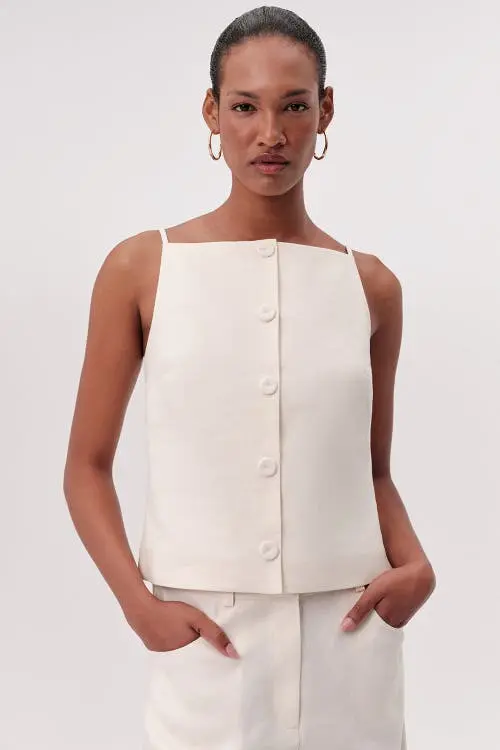 EXQUISE Rebeca Square Neck Button Front Sleeveless Blouse - Cream