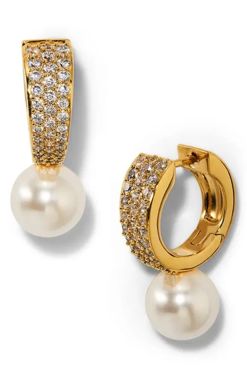 Nadri Under The Sea Cubic Zirconia & Faux Pearl Huggie Hoop Earrings - Gold