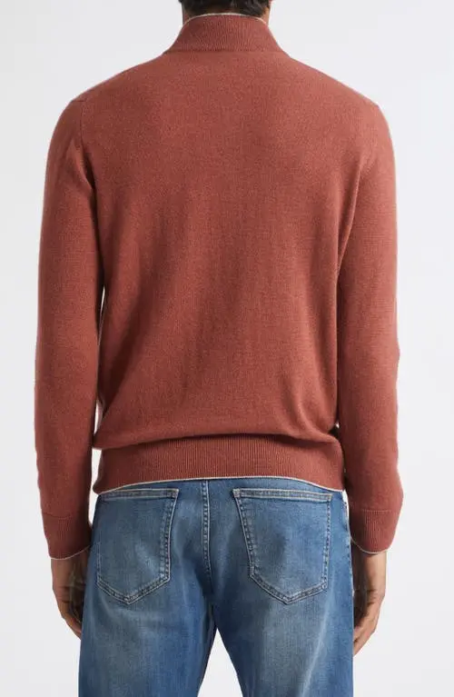 Eleventy Tipped Cashmere Half-zip Sweater - Amber Light Gray