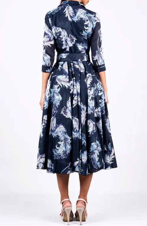 Samantha Sung Feather Lightness A-line Belted Shirtdress