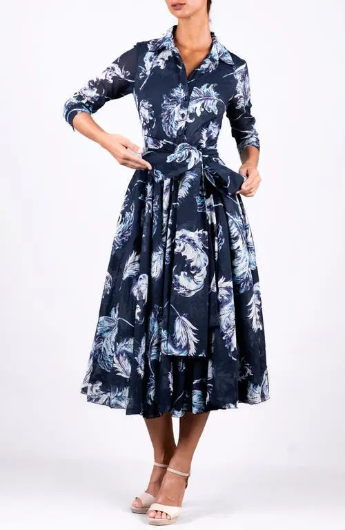 Samantha Sung Feather Lightness A-line Belted Shirtdress