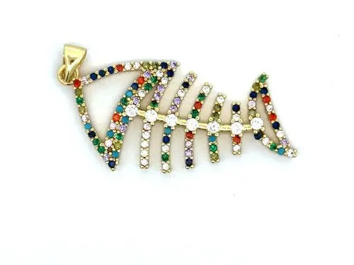 GEMINI JEWELRY Multicolor Fish Bone Pendant - Yellow