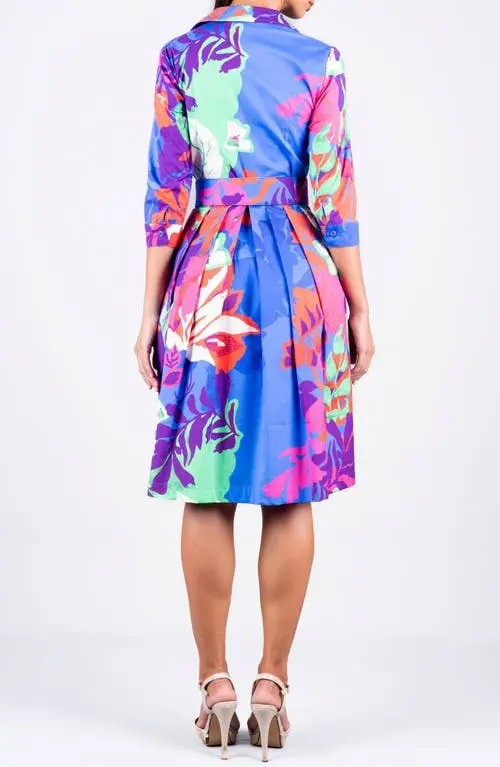 Samantha Sung Spanish Garden Pleated Shirtdress - Sky Blue