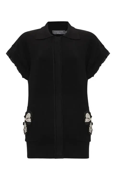 EXQUISE Stone Pocket Detail Collar Knit Vest