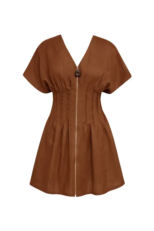 EXQUISE Short Sleeve Linen Mini Dress