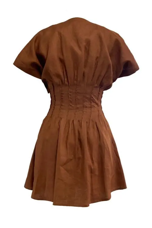 EXQUISE Short Sleeve Linen Mini Dress
