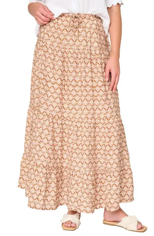 GIBSONLOOK Tiered Maxi Skirt With Drawcord Waist - Mocha Shell