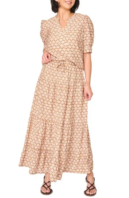 GIBSONLOOK Tiered Maxi Skirt With Drawcord Waist - Mocha Shell