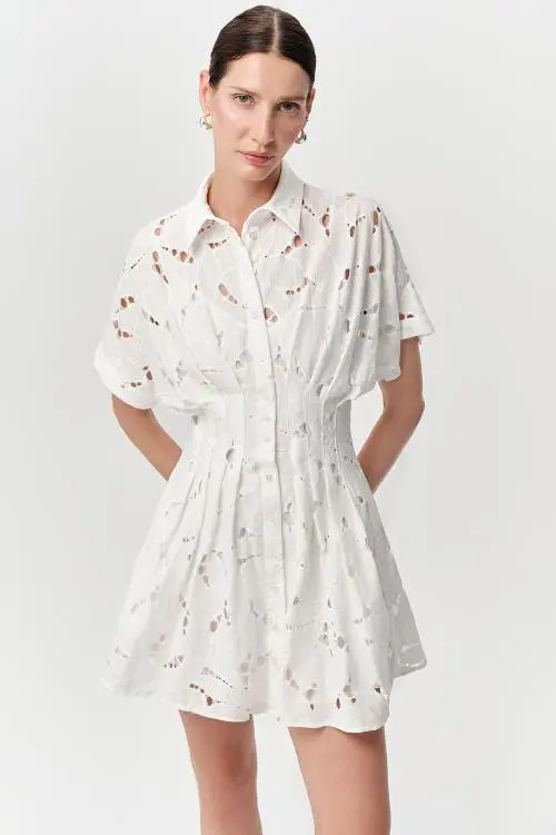 EXQUISE Angevin Slim Short Sleeve Mini Dress - Ecru
