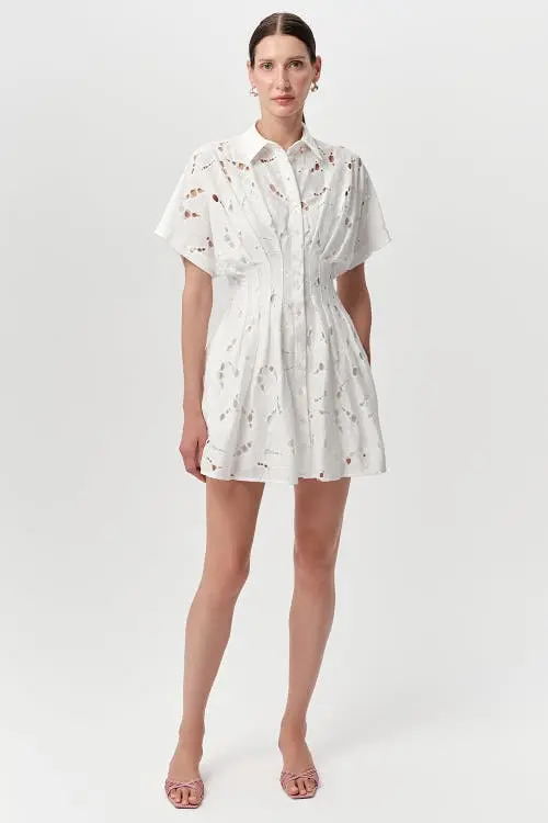 EXQUISE Angevin Slim Short Sleeve Mini Dress - Ecru