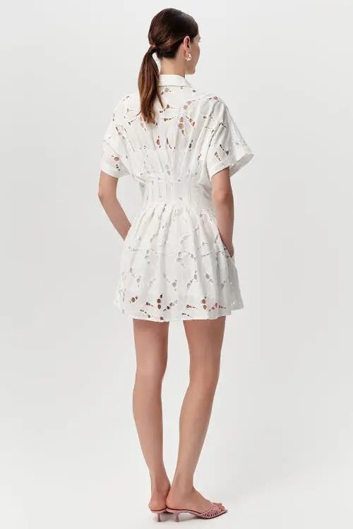 EXQUISE Angevin Slim Short Sleeve Mini Dress - Ecru