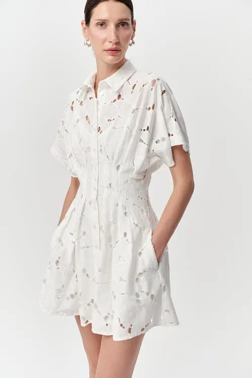 EXQUISE Angevin Slim Short Sleeve Mini Dress - Ecru
