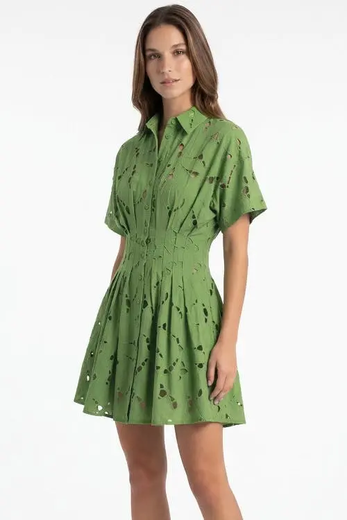 EXQUISE Angevin Slim Short Sleeve Mini Dress - Green