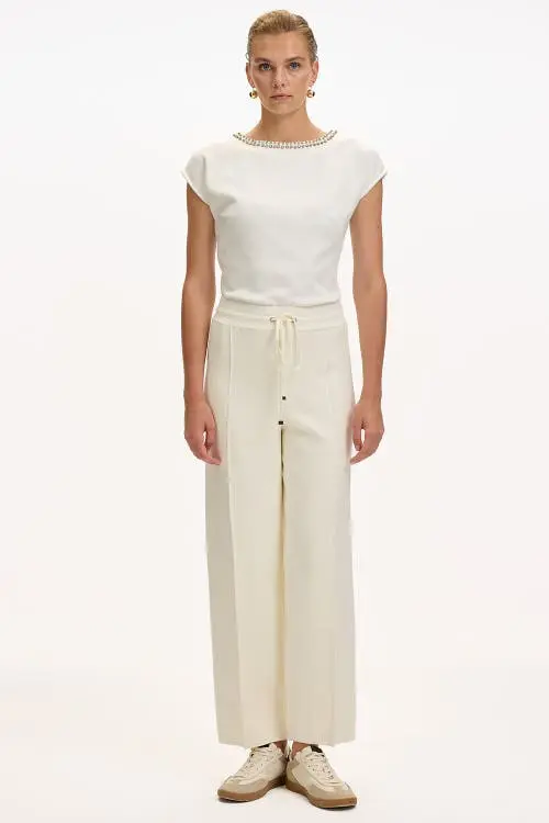 EXQUISE Drawstring Knitted Trousers - Ecru