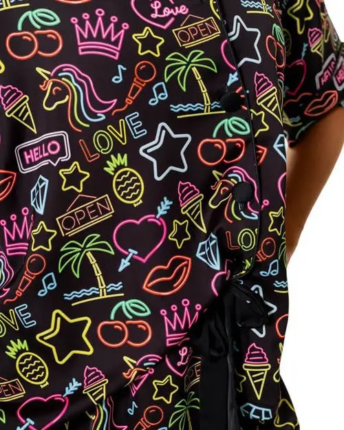 SUNSHINE SOCIETY Neon Lights Silky Short Sleeve Shorts Set